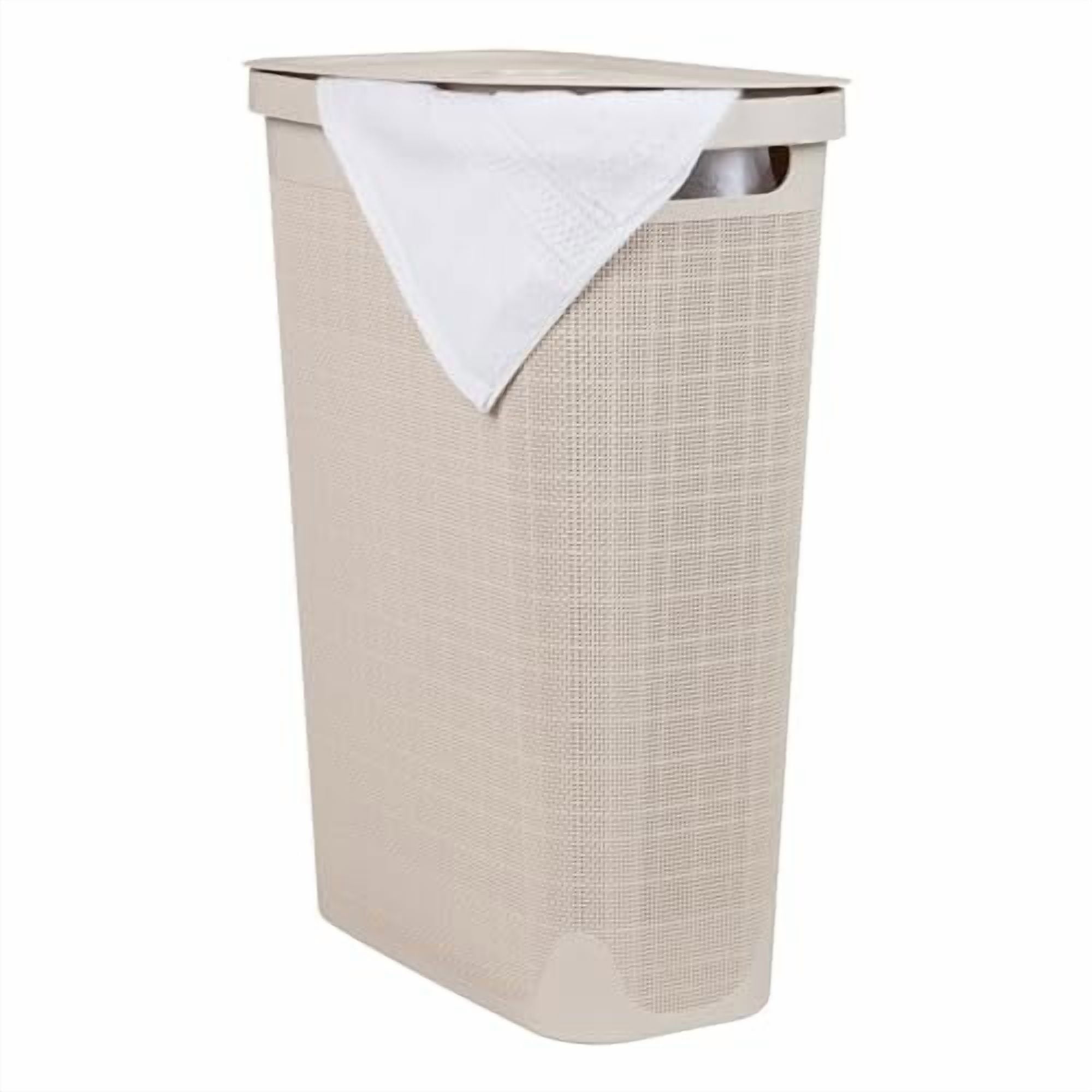Slim Laundry Hamper with Lid, 40L Clothes Basket, Linen Design, Plastic ...