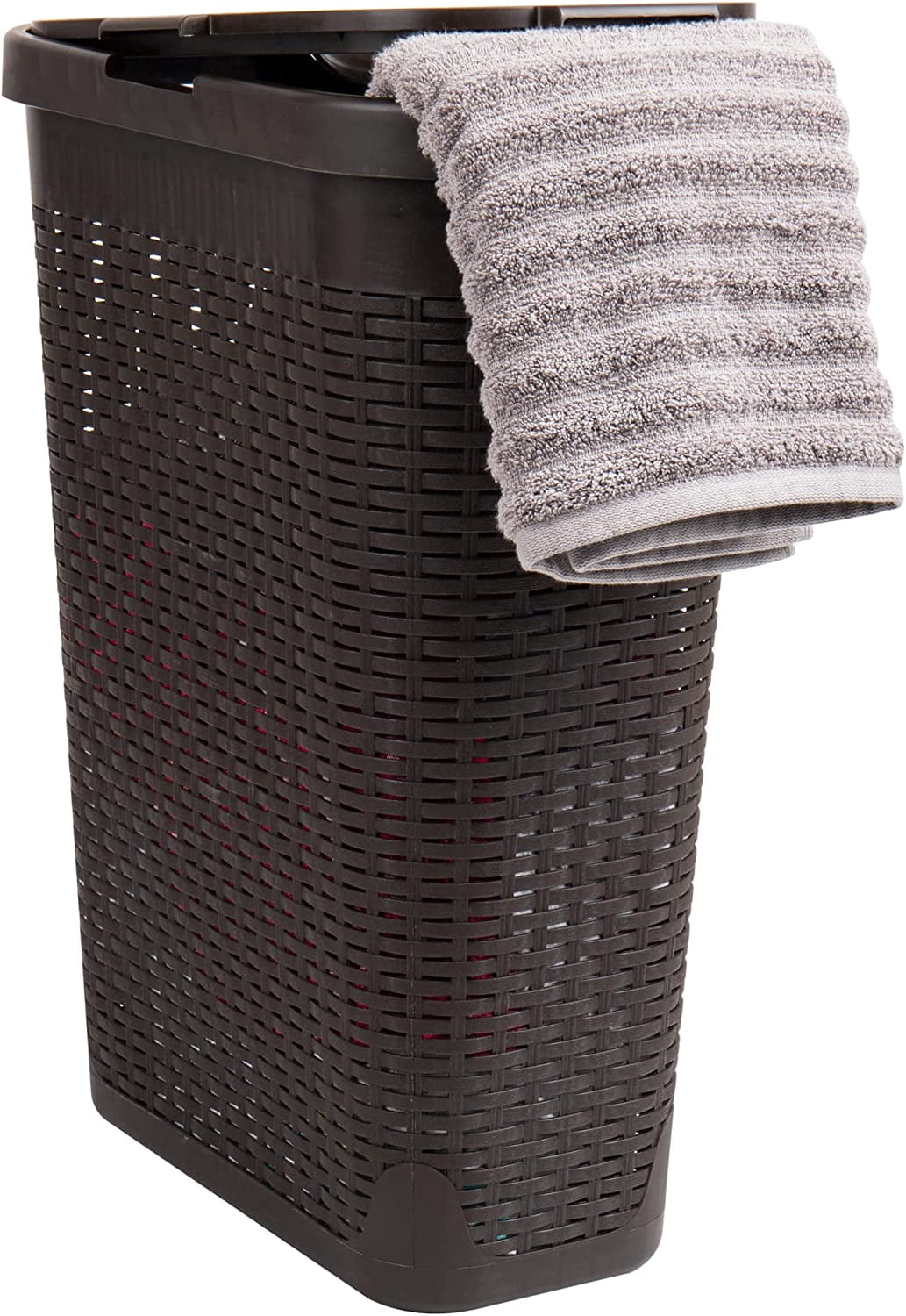 Slim Laundry Hamper with Lid, 40L Clothes Basket, Narrow Tapered Design ...