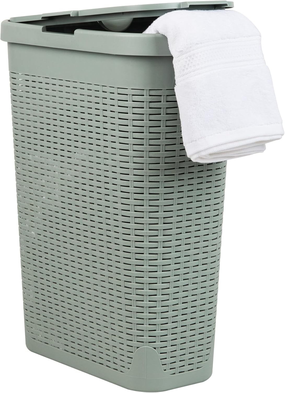 Slim Laundry Hamper with Lid, 40L Clothes Basket, Narrow Tapered Design ...