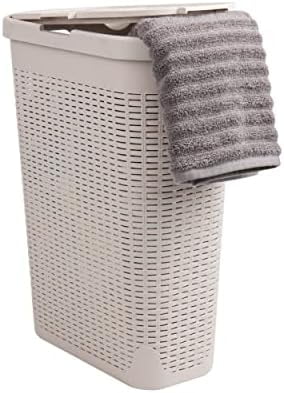Slim Laundry Hamper with Lid, 40L Clothes Basket, Premium Wicker Design ...