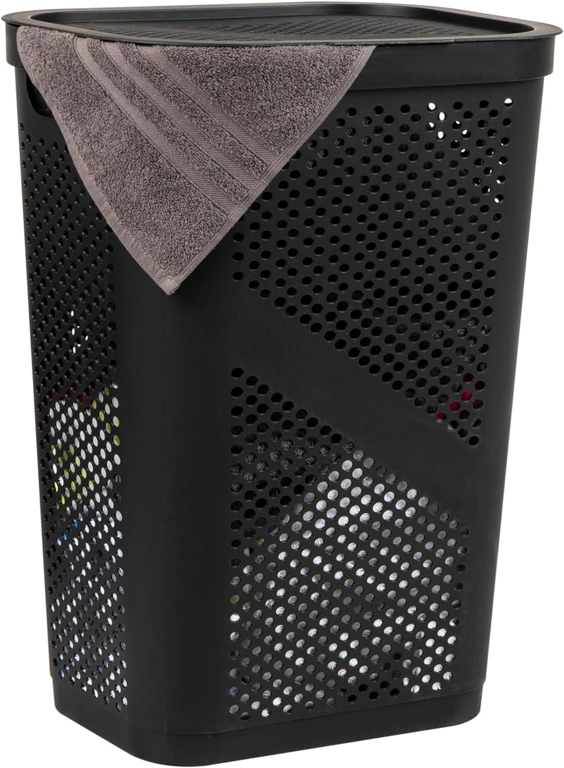 Slim Laundry Hamper with Lid, 60L Clothes Basket, Ventilated Plastic ...
