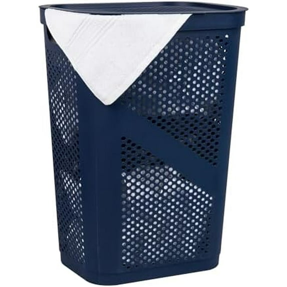 Slim Laundry Hamper with Lid, 60L Clothes Basket, Ventilated Plastic ...