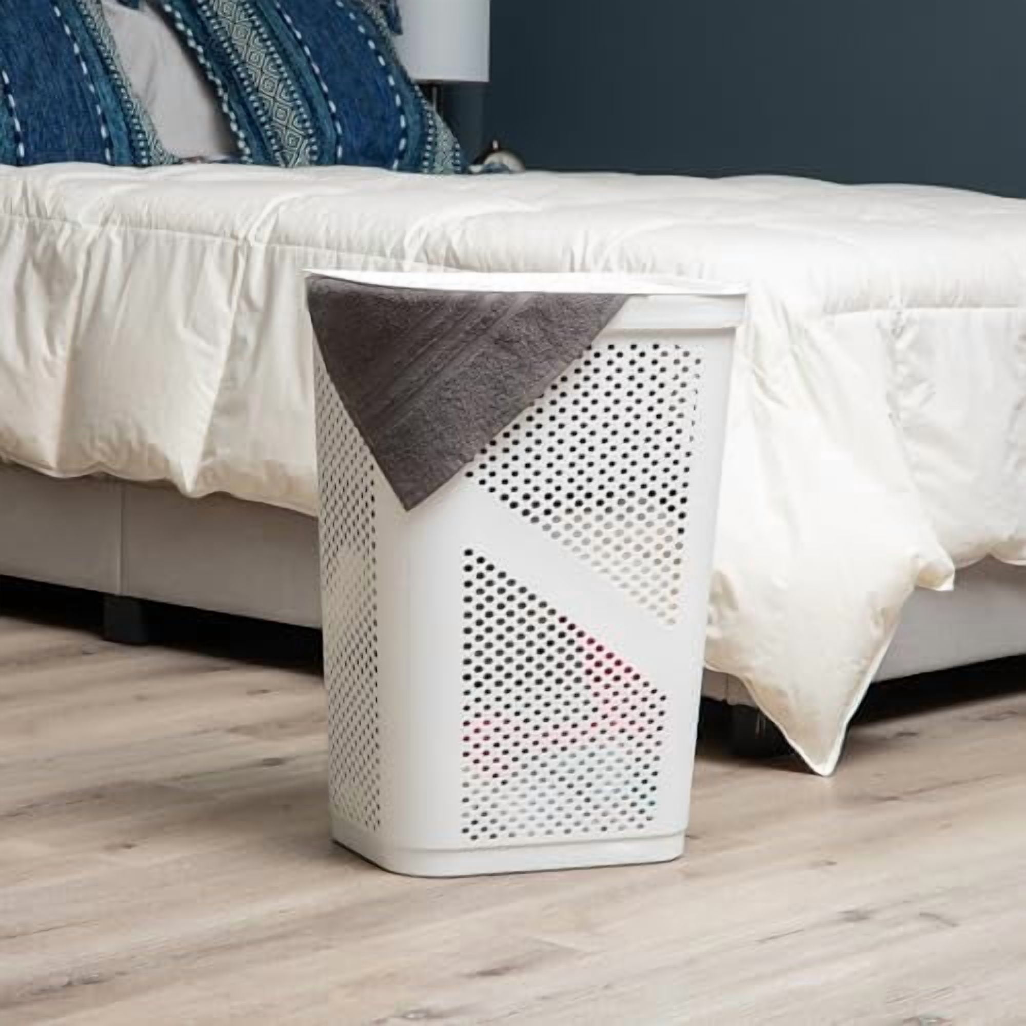 Slim Laundry Hamper with Lid, 60L Clothes Basket, Ventilated Plastic ...