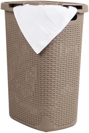 Slim Laundry Hamper with Lid, 60L Tall Clothes Basket, Narrow Tapered ...