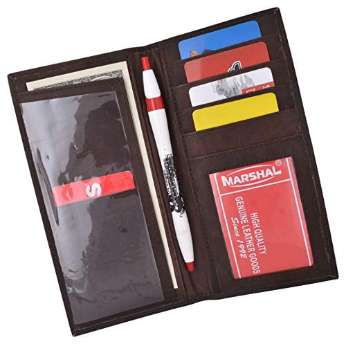 Slim Leather Checkbook Cover with Credit Card Slots and Pen Holder ...