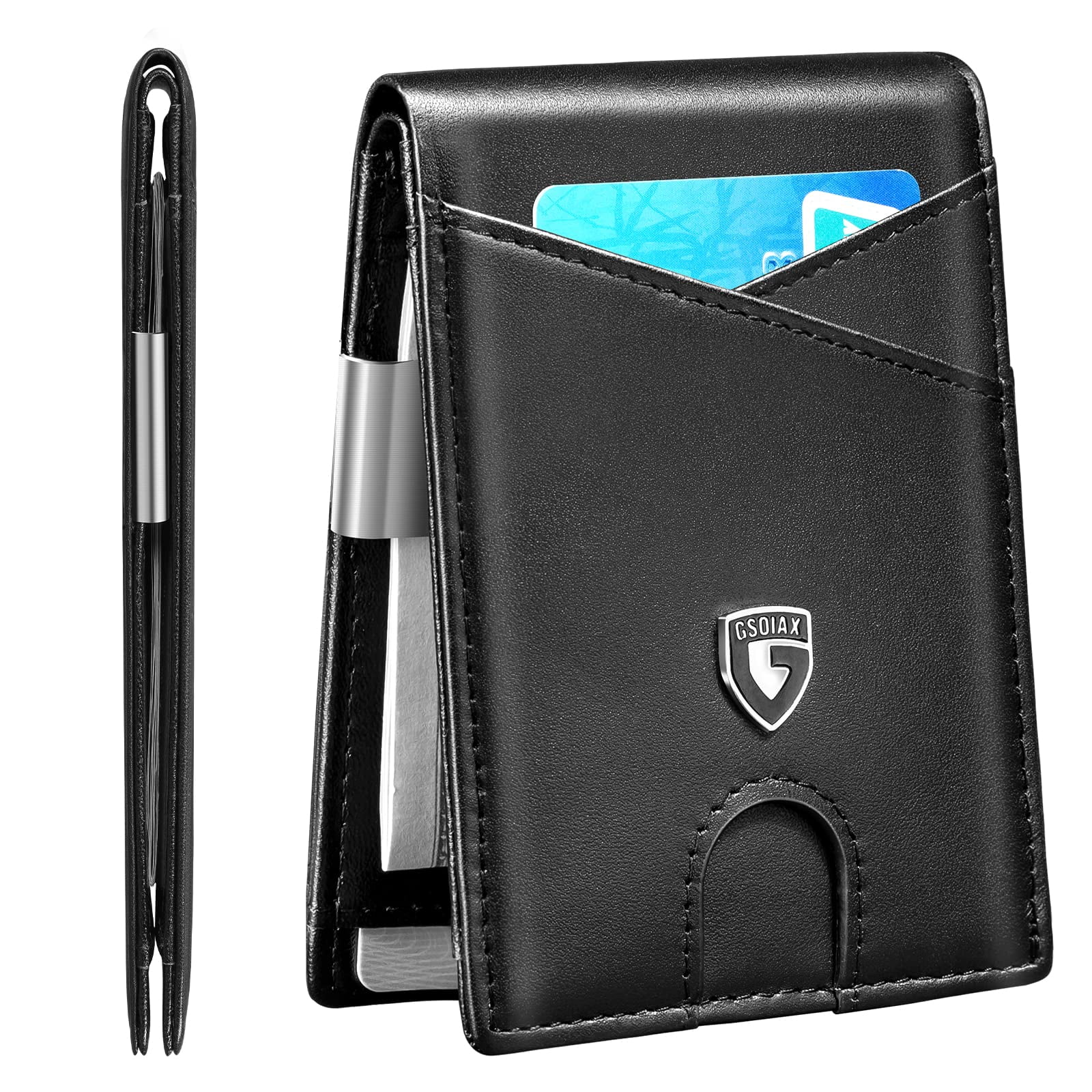 Slim Leather RFID Bifold Wallet for Men with Money Clip and 12 Credit ...