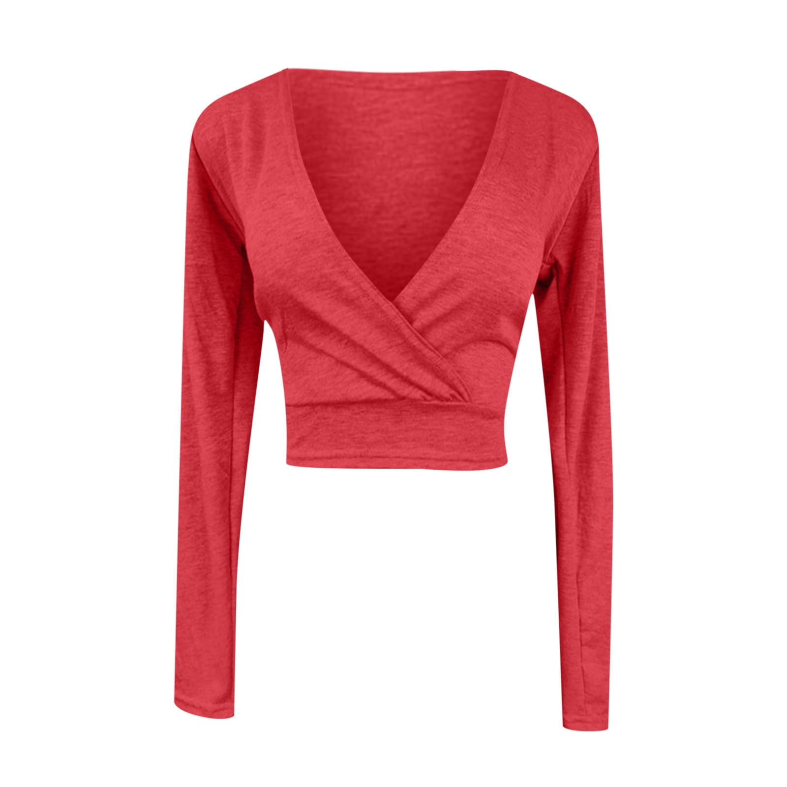 Slim Long Sleeves Tees For Women Cozy Pure Color Front Pleated Tops ...