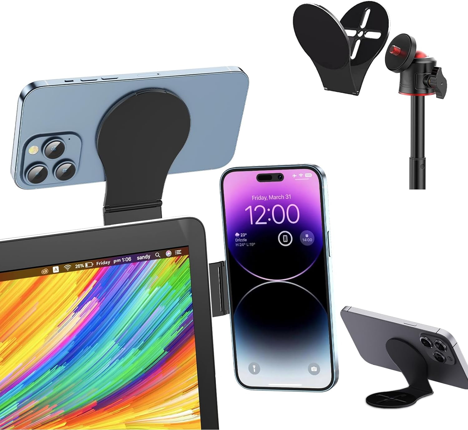 Slim Magnetic Laptop Phone Holder, Detachable Monitor Side Webcam Mount ...