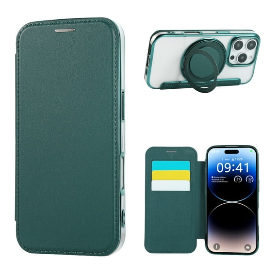 Slim Magnetic Wallet Case for iPhone 15 Pro Max, PU Leather RFID ...