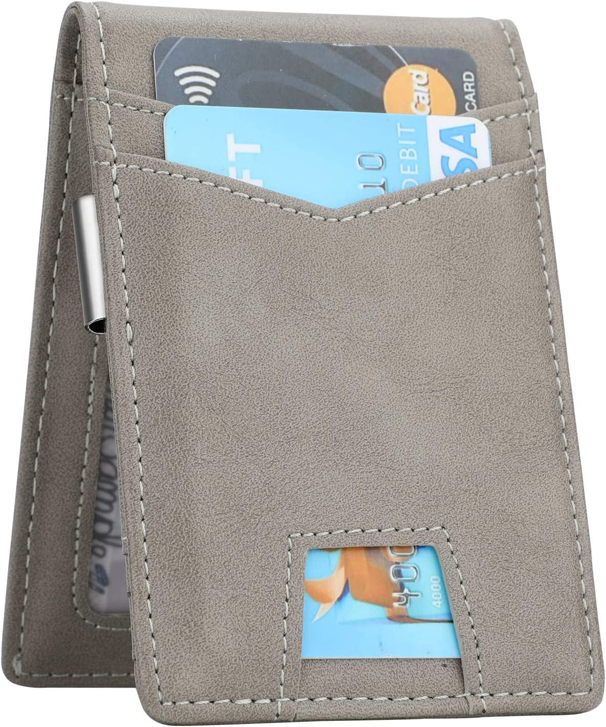 Slim Minimalist Front Pocket Wallet with Money Clip for Men, Genuine ...