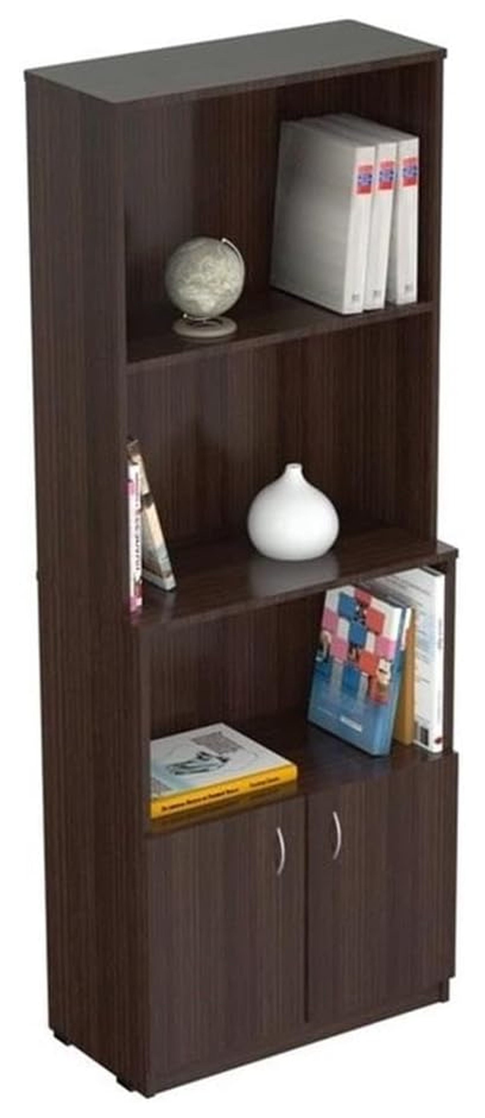 , Slim Modern Wood Bookshelf for Bedrooms, Espresso Bookcase with 3 ...