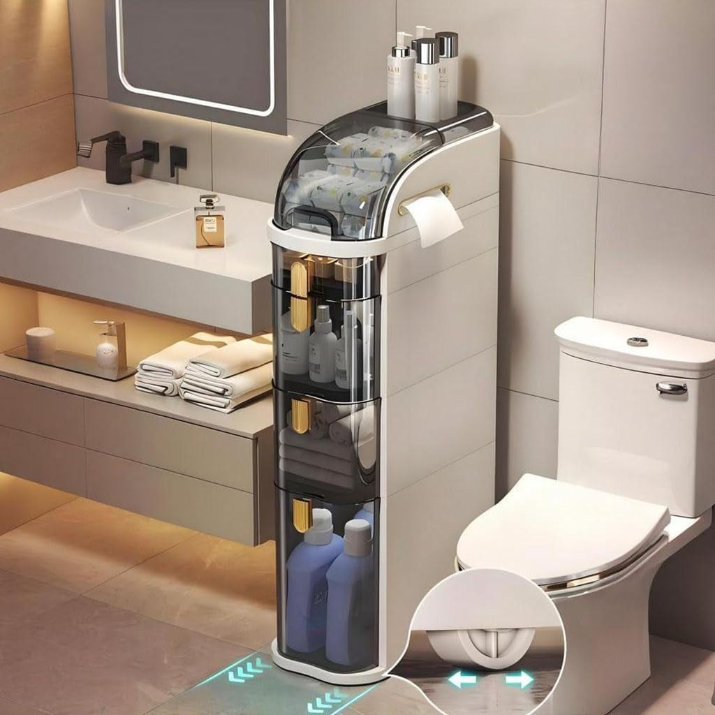 Slim Narrow Bathroom Cabinet - Waterproof Plastic, Multilayer Mobile ...