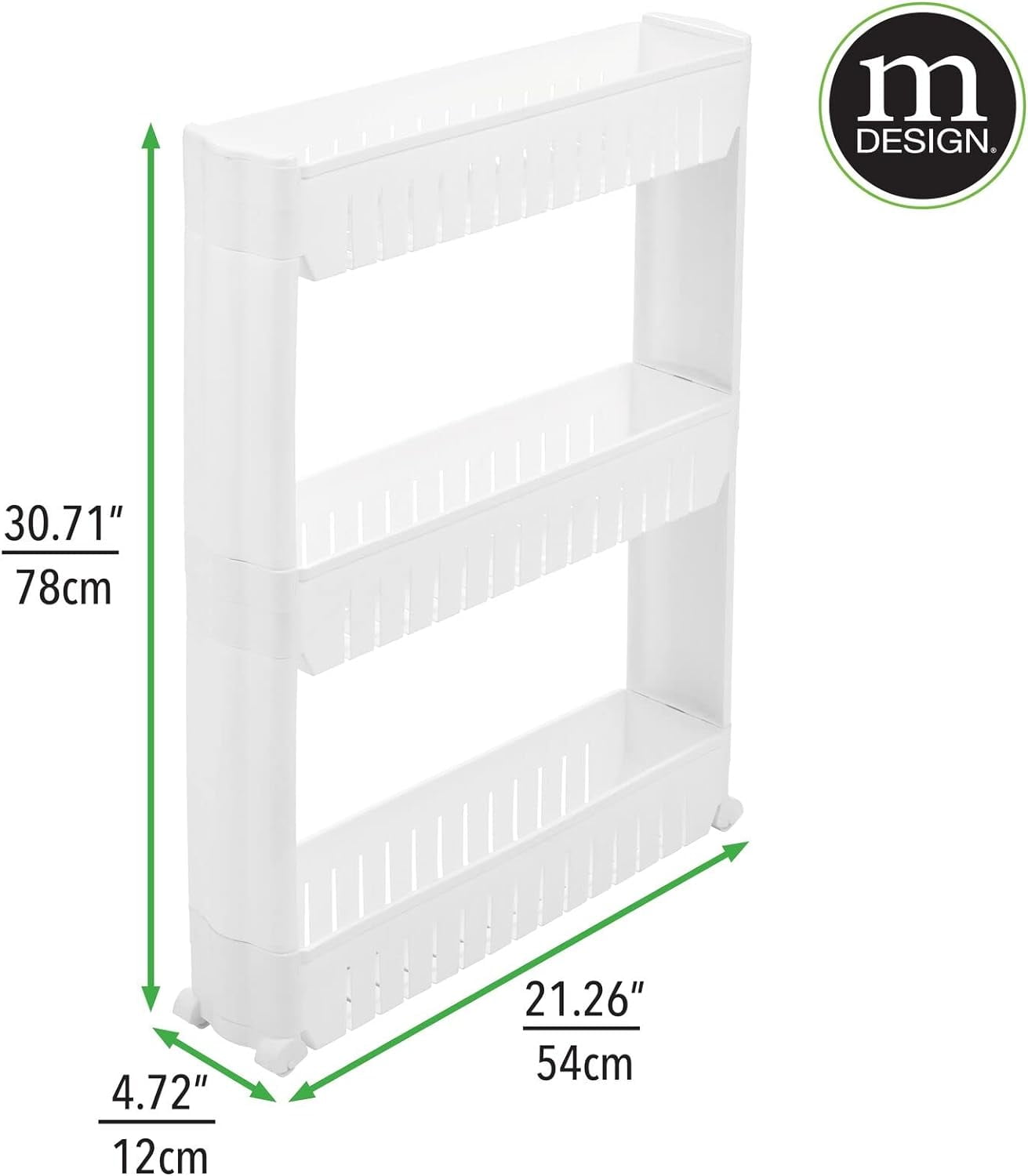 Slim Plastic Rolling Laundry Utility Cart - 3-Tier Storage Organizer ...