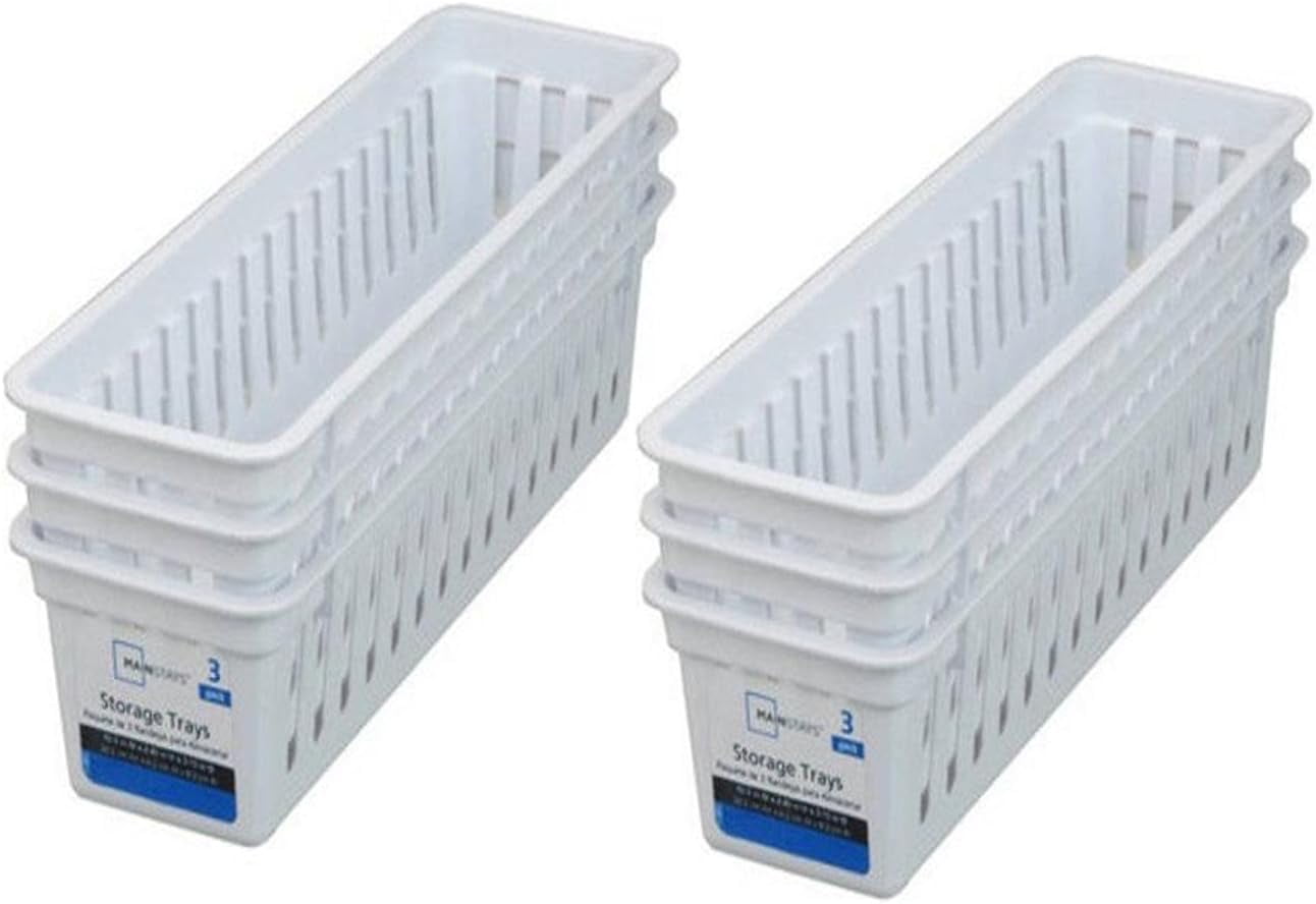 Slim Plastic Storage Trays Baskets in White- Set of 6 - Walmart.com