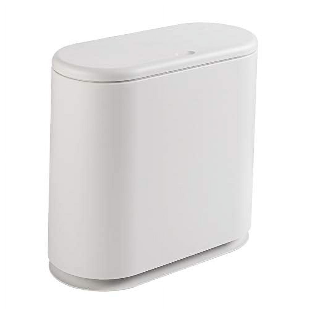 Slim Plastic Trash Can 2.7 Gallon Garbage Can with Press Top Lid,White ...