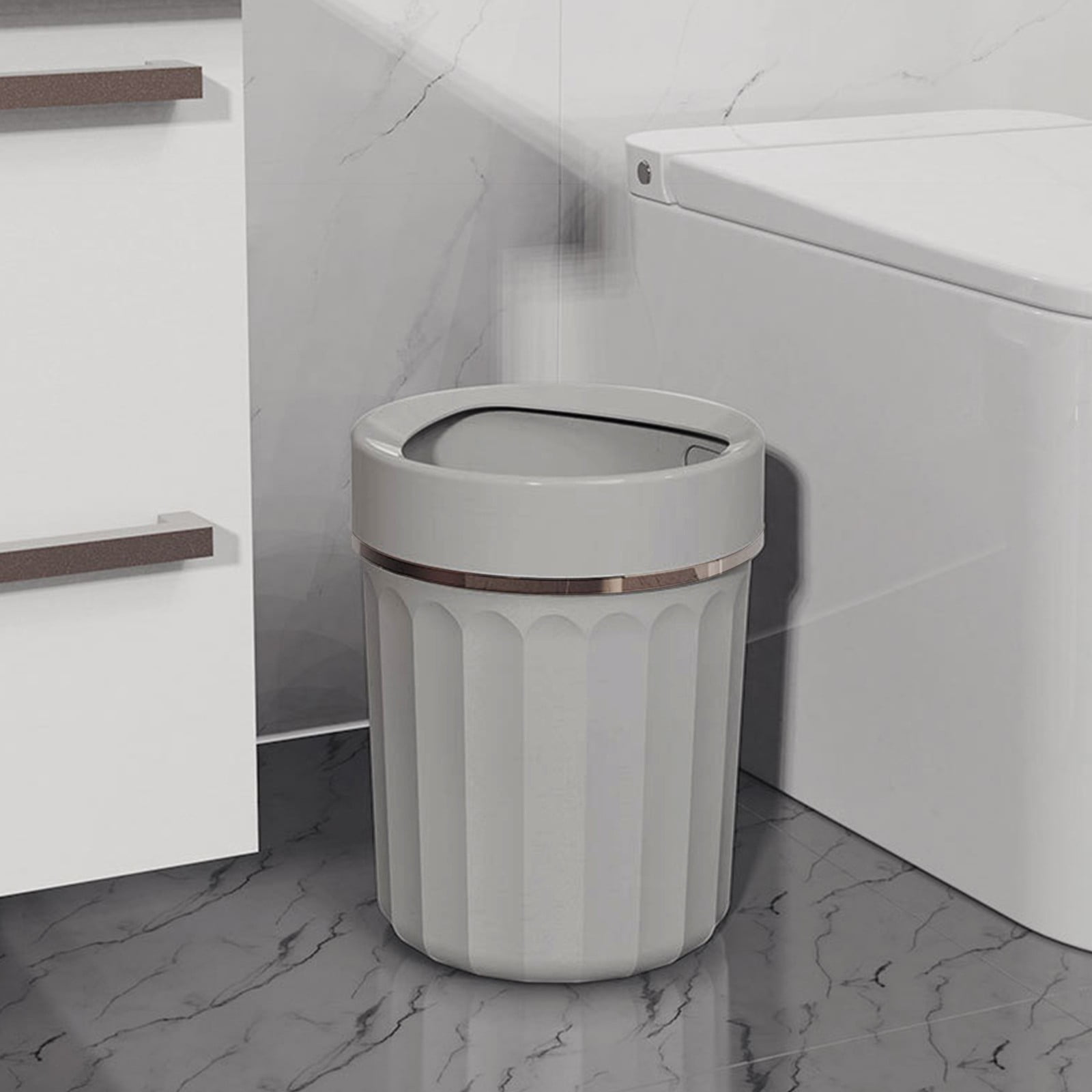 Slim Plastic Trash Can Open Top Garbage Bin with Pressure Ring, Space ...