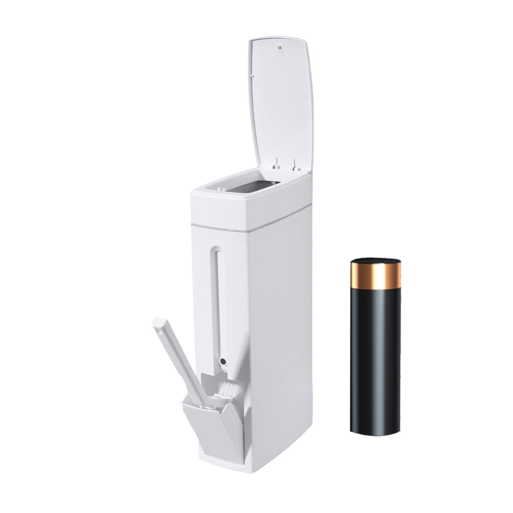 Slim Plastic Trash Can with Toilet Brush Holder 4.5L Garbage Can with ...