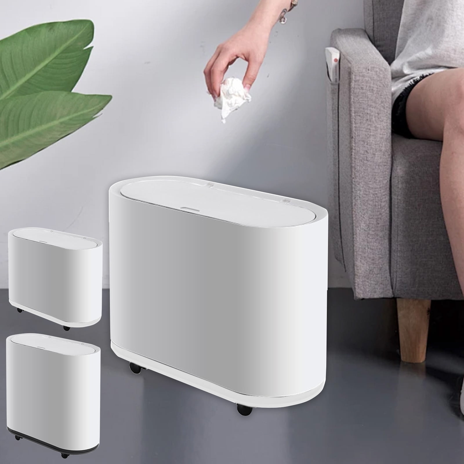 Slim Push-Open Dual Compartment Waste Bin with 10L Capacity, Narrow ...