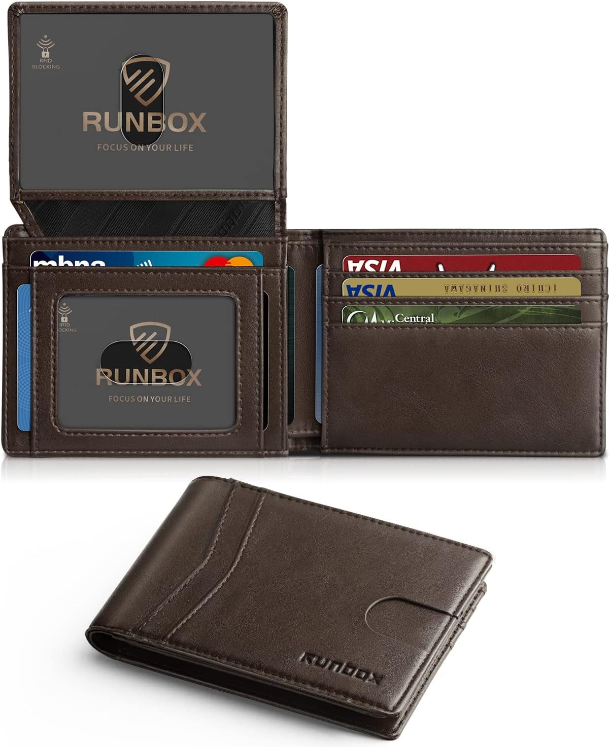 Slim RFID Leather Wallet for Men with 2 ID Windows and Gift Box ...