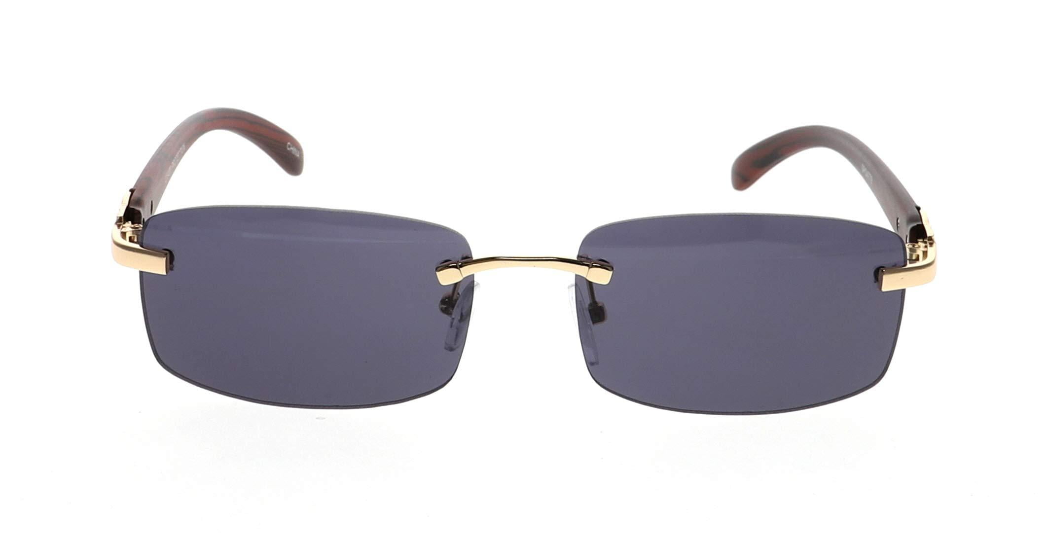 Slim Rimless Rectangular Metal & Wood Art Aviator Sunglasses - Walmart.com