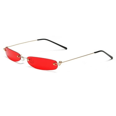 Retro Small Rimless Oval Sunglasses Slim Arms Color Tinted Lens 54mm ...