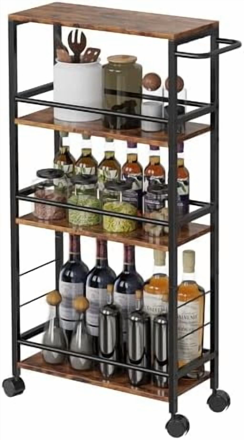 Slim Rolling Cart, 4-Tier Kitchen Storage Rolling Cart, Narrow Cart ...
