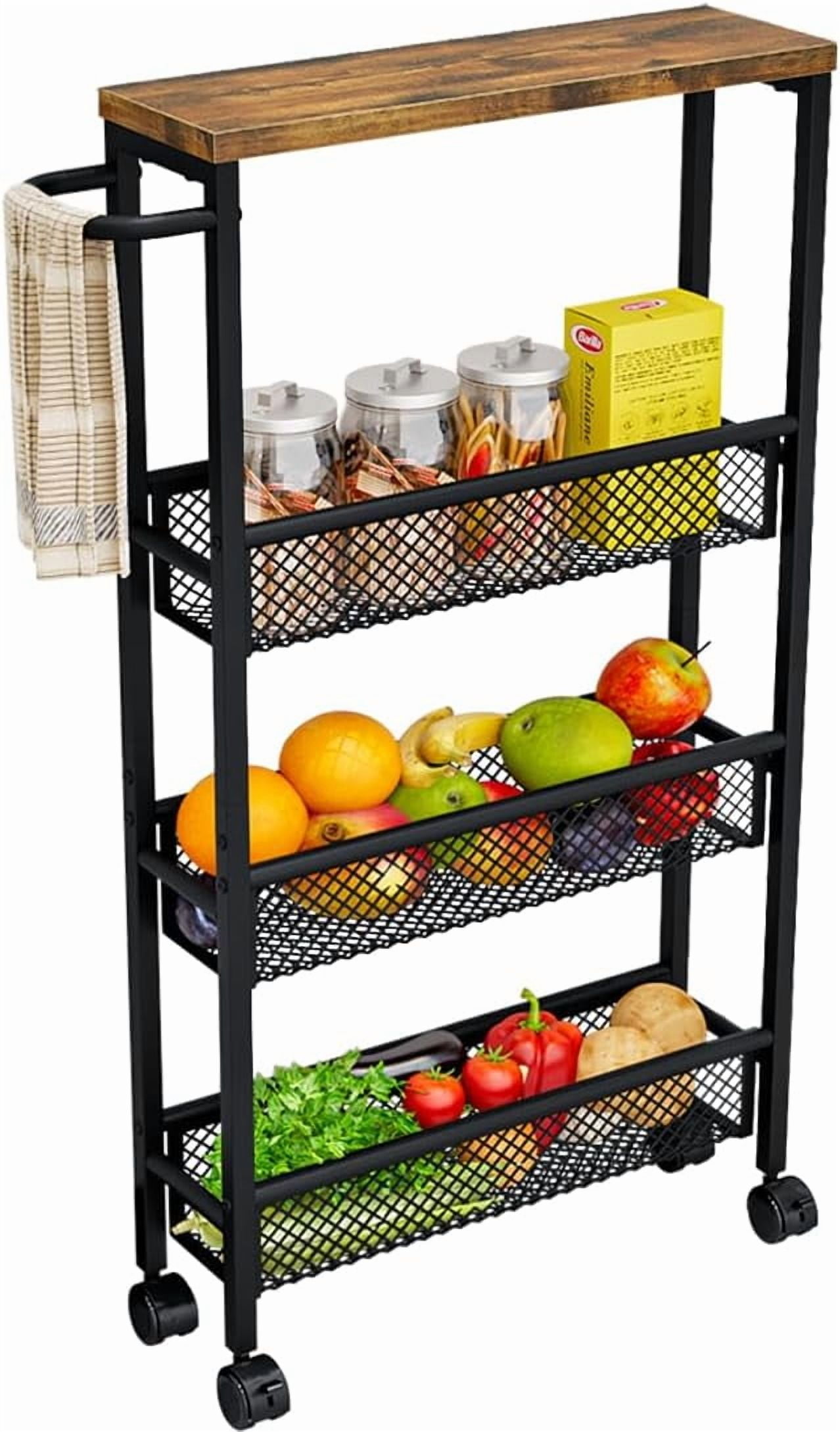 Slim Rolling Cart 4 Tier Narrow Storage Cart on Wheels with MDF Board ...