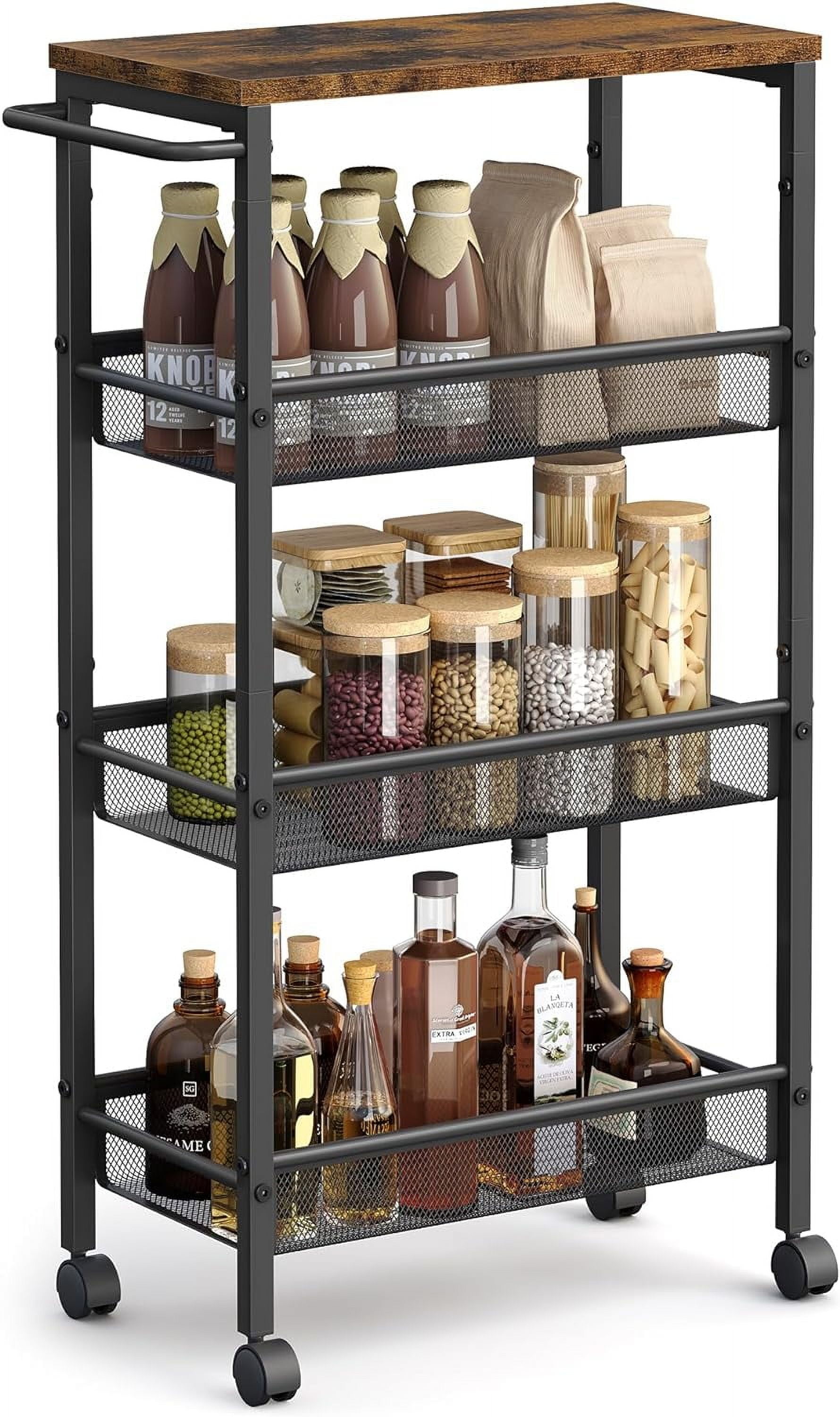 Slim Rolling Cart, 4-Tier Storage Cart, Narrow Cart with Handle, 8.7 ...