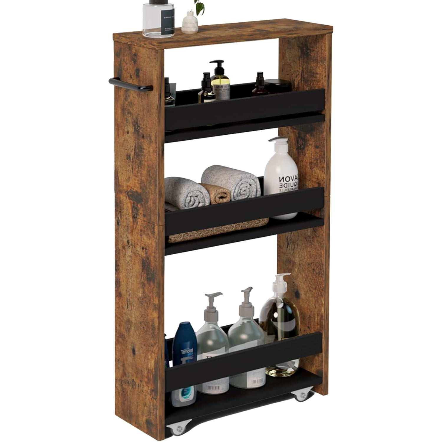 Slim Rolling Cart 4-Tier Utility Carts with Wheels Handle, Kitchen ...