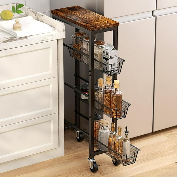 Slim Rolling Cart, 5-Tier Storage Cart, 9.1inch Narrow Kitchen Rolling ...