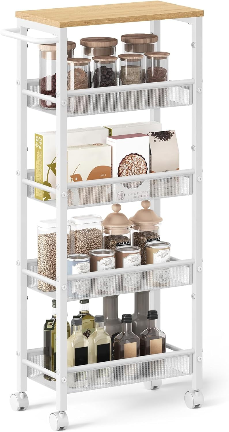 Slim Rolling Cart, 5-Tier Storage Cart, Narrow Carts with Handle, 5.1 ...