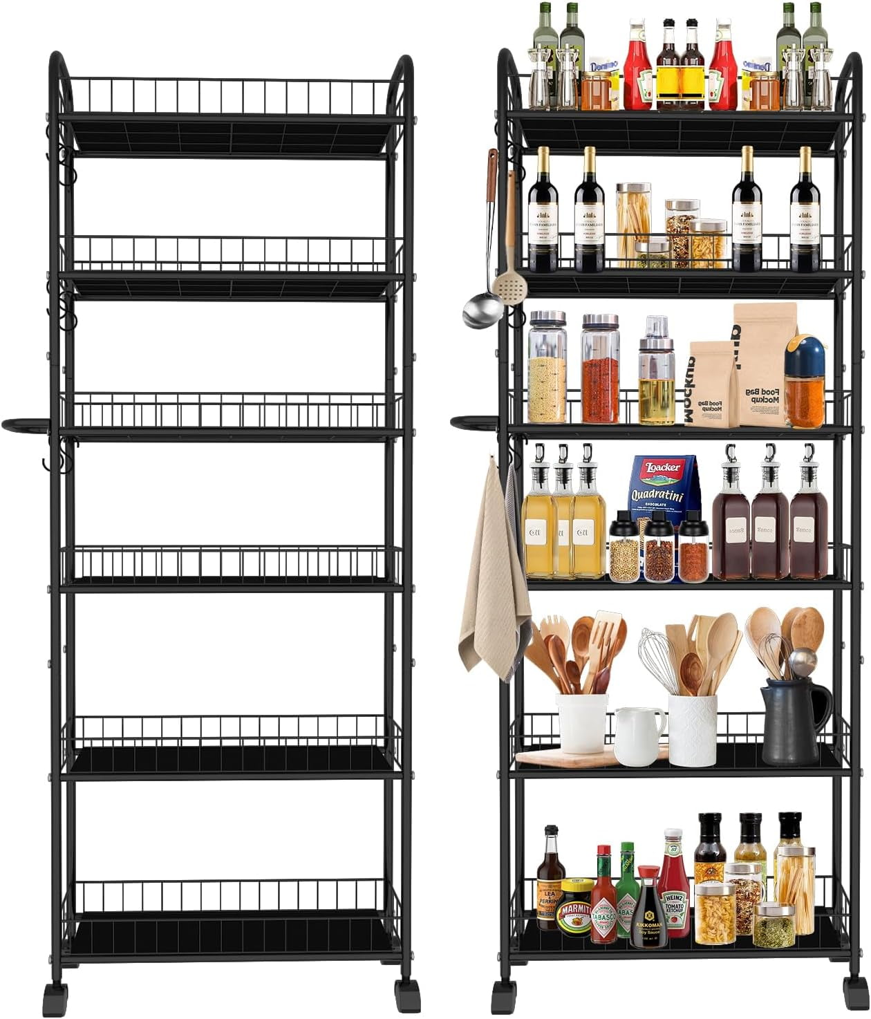 Slim Rolling Cart,6-Tier Storage Cart with Handle, 6in Mobile Shelving ...