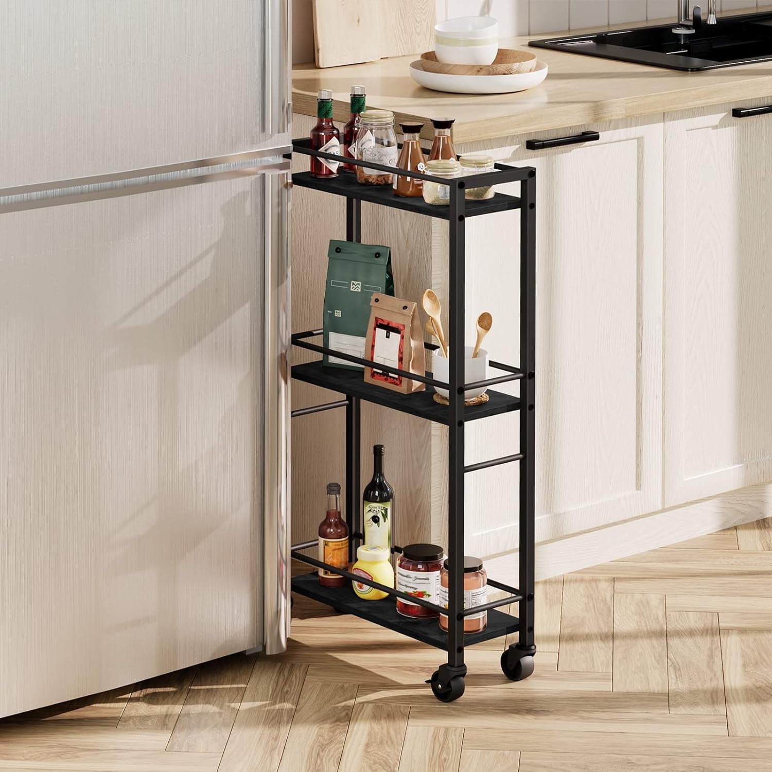 Slim Rolling Cart, Mobile Kitchen Cart on Wheels, Narrow Storage Cart ...