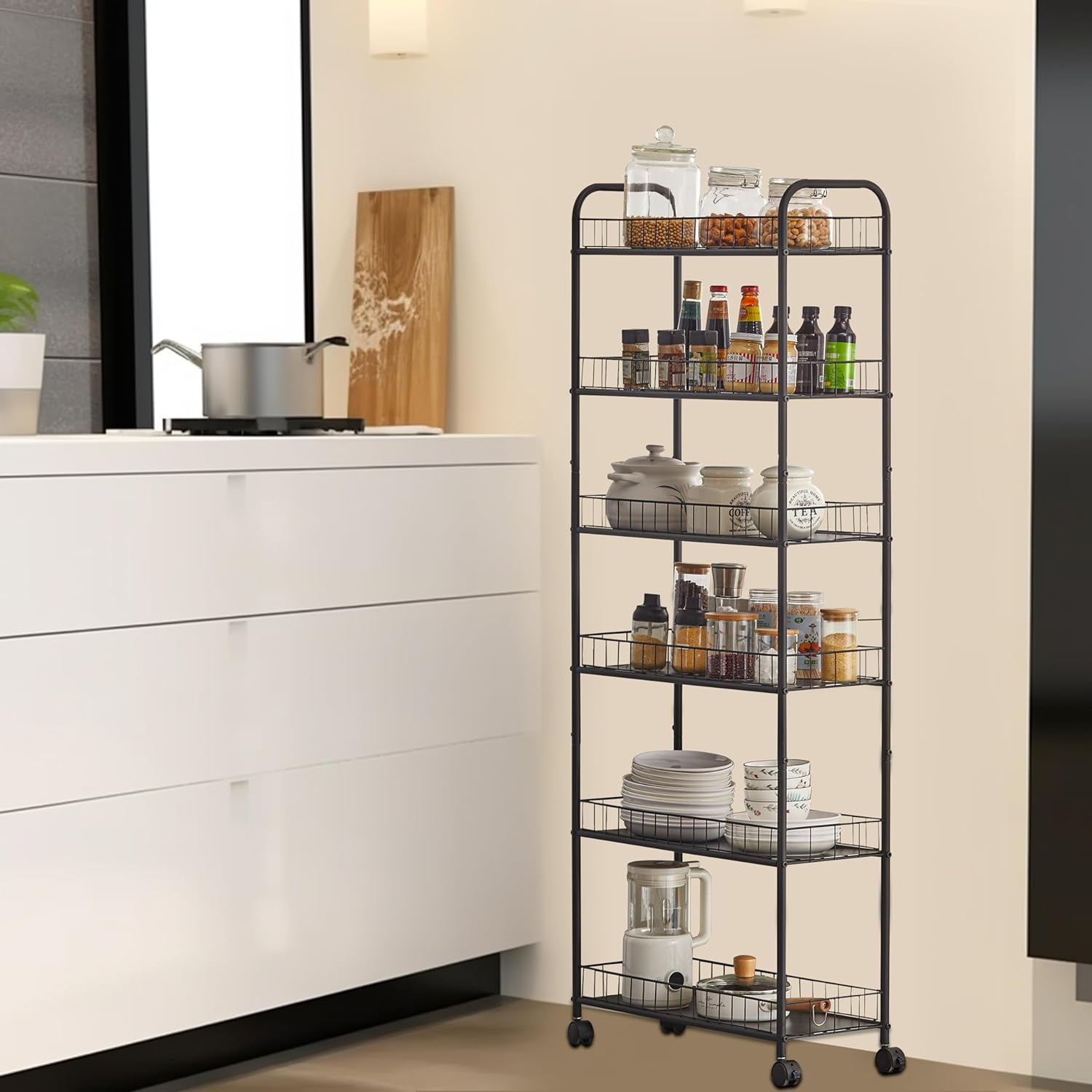 Slim Rolling Cart,Narrow Shelving,Kitchens, Bathroom, Garages, Laundry ...