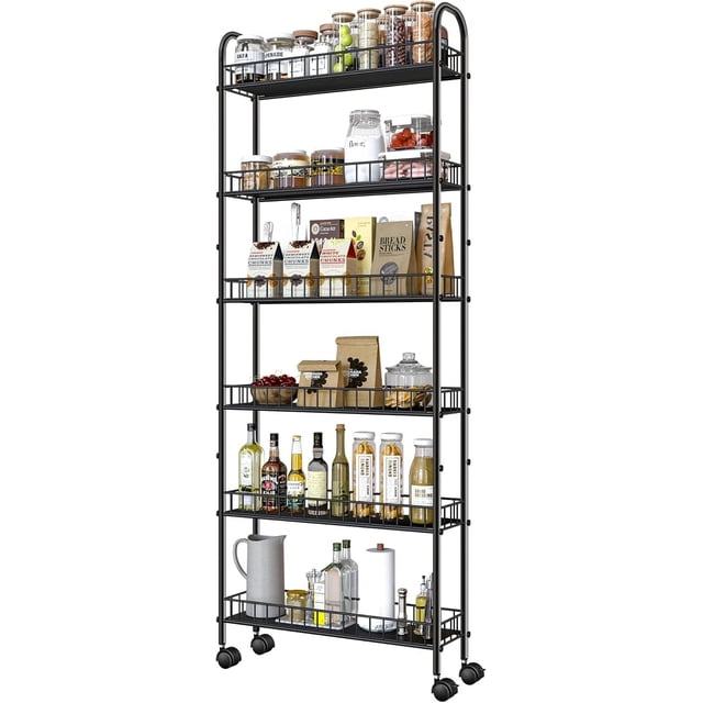 Slim Rolling Cart Storage Organizer with Wheels, 6-Tier Rolling Cart ...