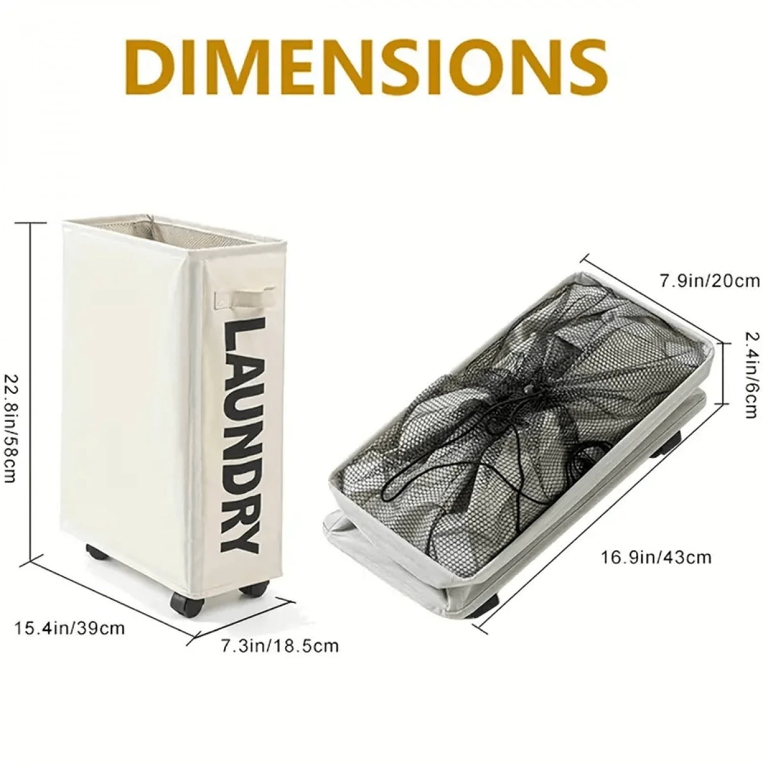 Slim Rolling Laundry Hamper With Stand - Foldable, Waterproof Nylon ...