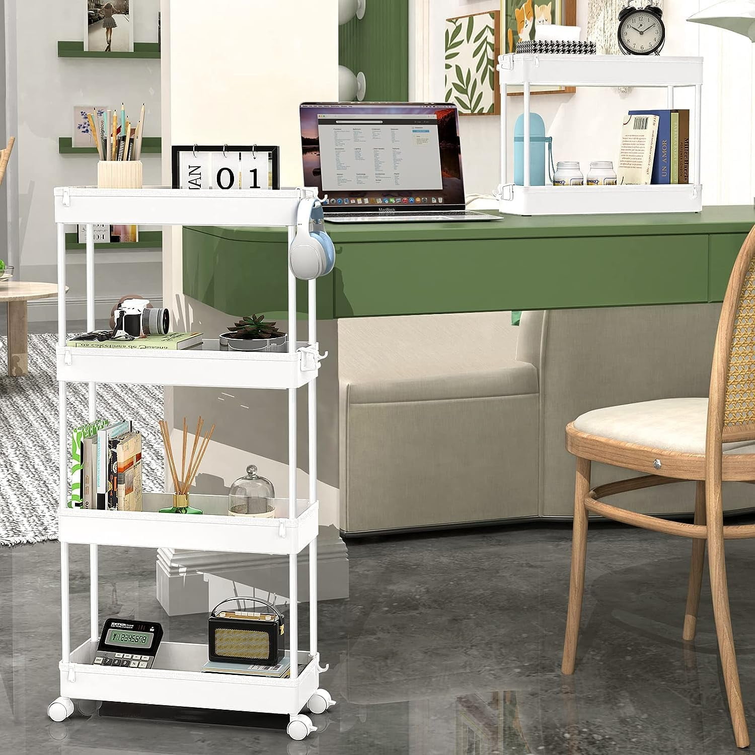 Slim Rolling Storage Cart 3/4 Tier Organizer Mobile Shelving Unit ...