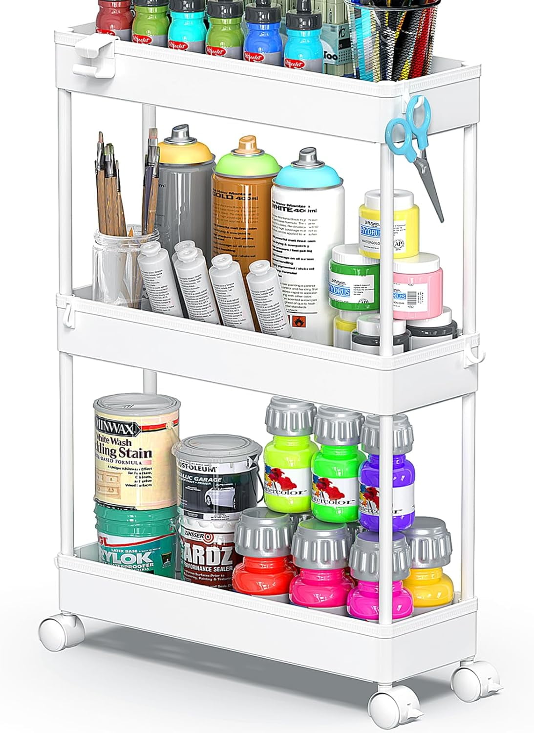 Slim Rolling Storage Cart, 3 Tier Bathroom Storage Organizer Laundry ...