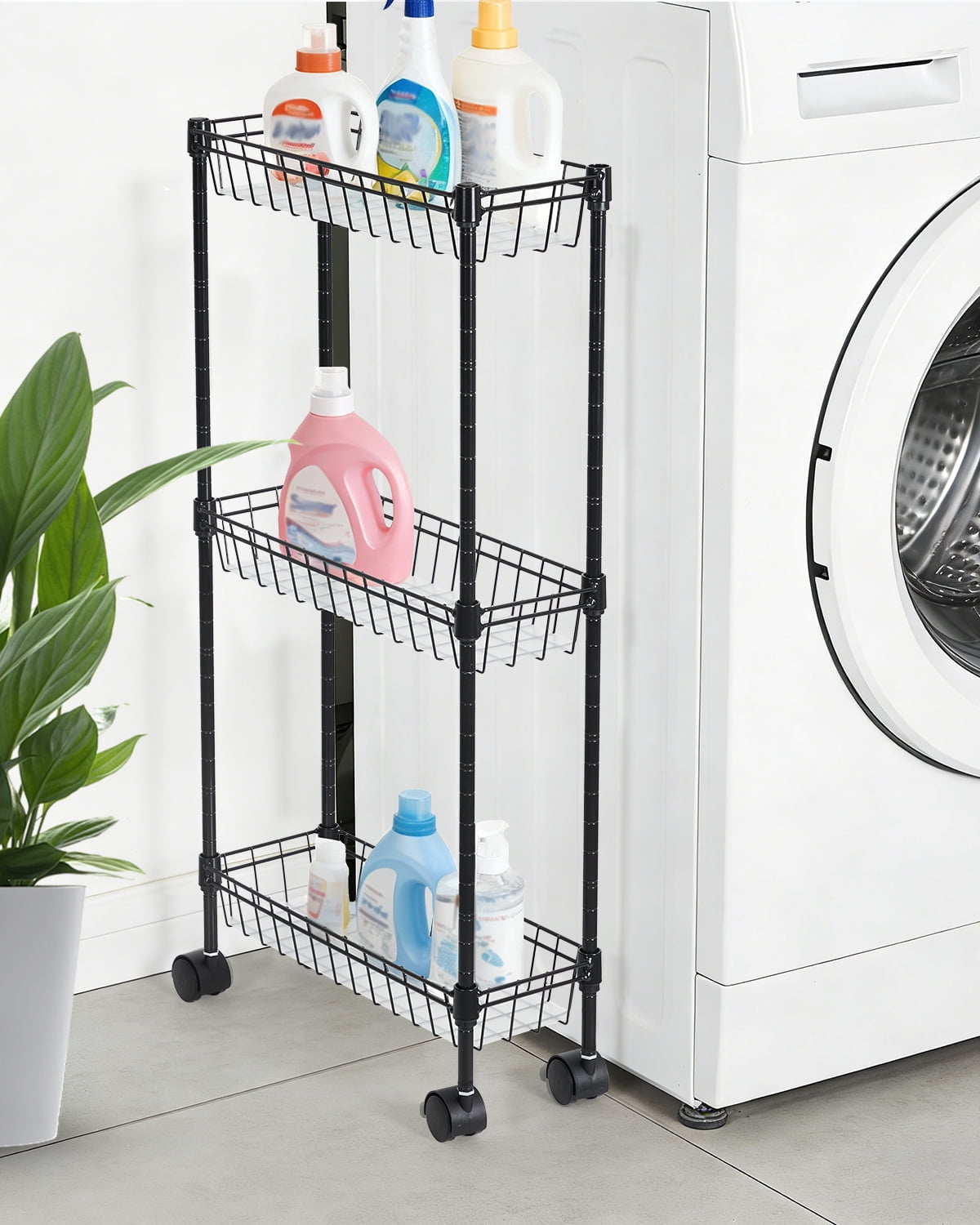 Slim Rolling Storage Cart, 3 Tier Metal Utility Cart with Wheels ...