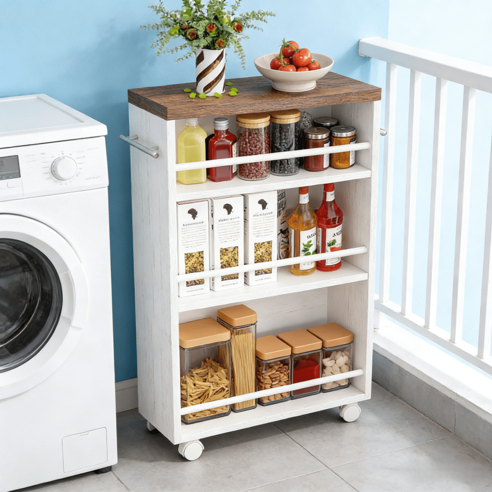 Slim Rolling Storage Cart 3 Tier Narrow Rolling Kitchen Cart with ...