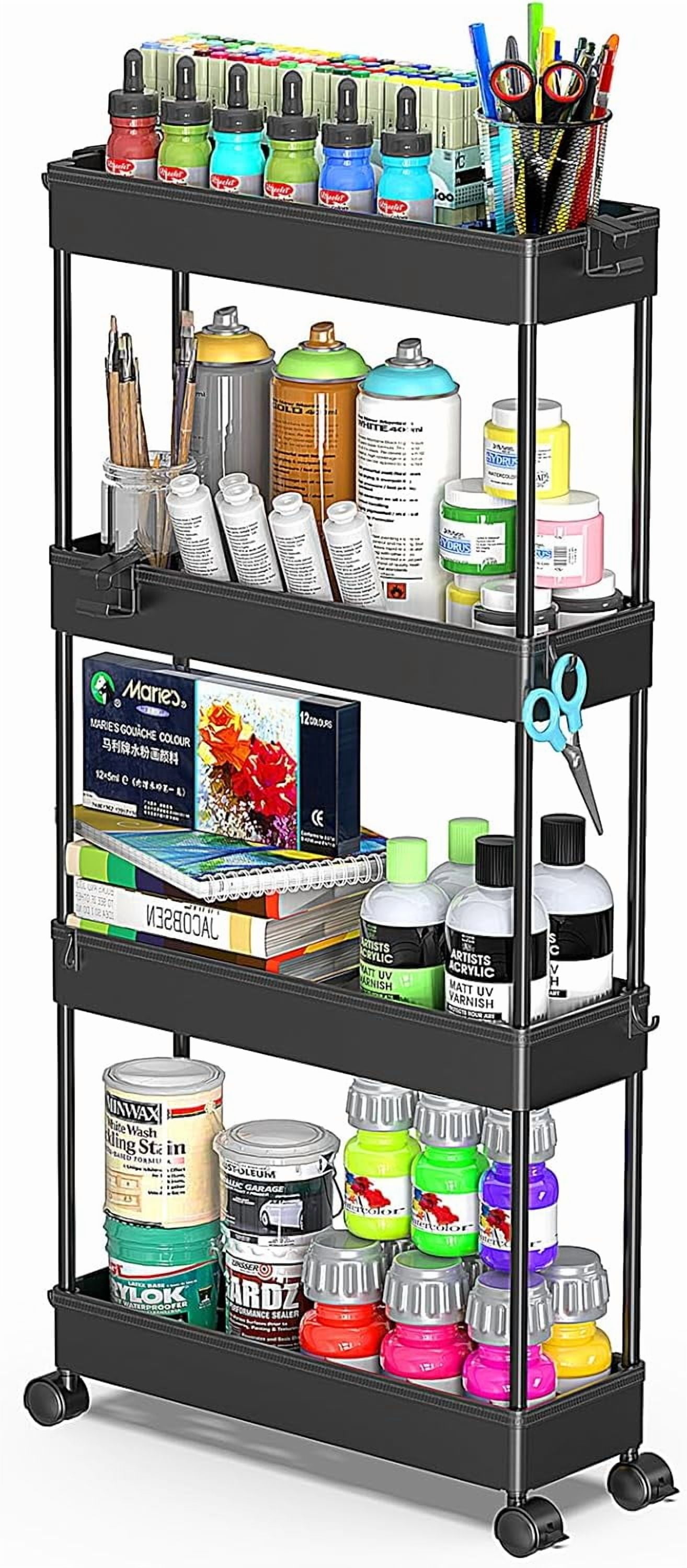 Slim Rolling Storage Cart 4 Tier Bathroom Organizer Mobile Shelving ...