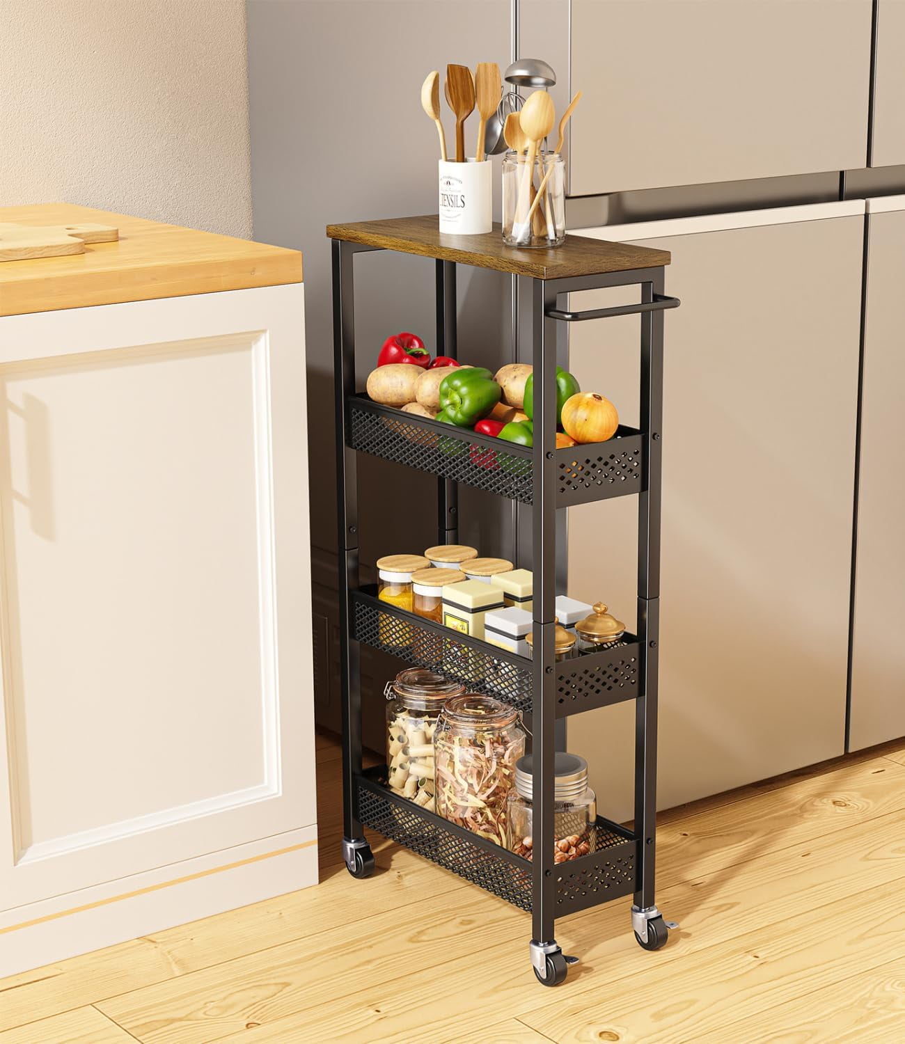 Slim Rolling Storage Cart 4 Tier Bathroom Organizer Mobile Shelving ...