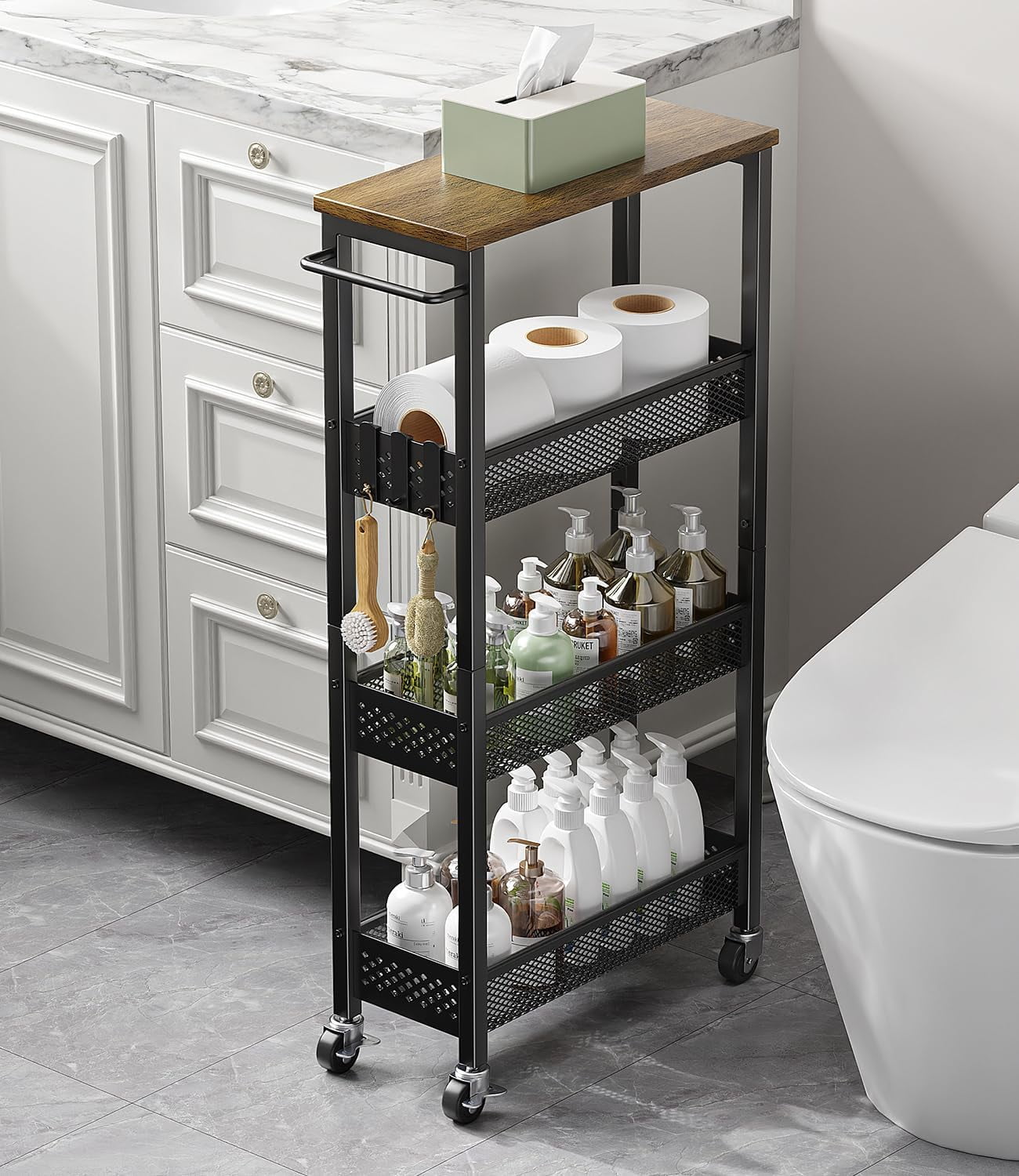 Slim Rolling Storage Cart 4 Tier Bathroom Organizer Mobile Shelving ...