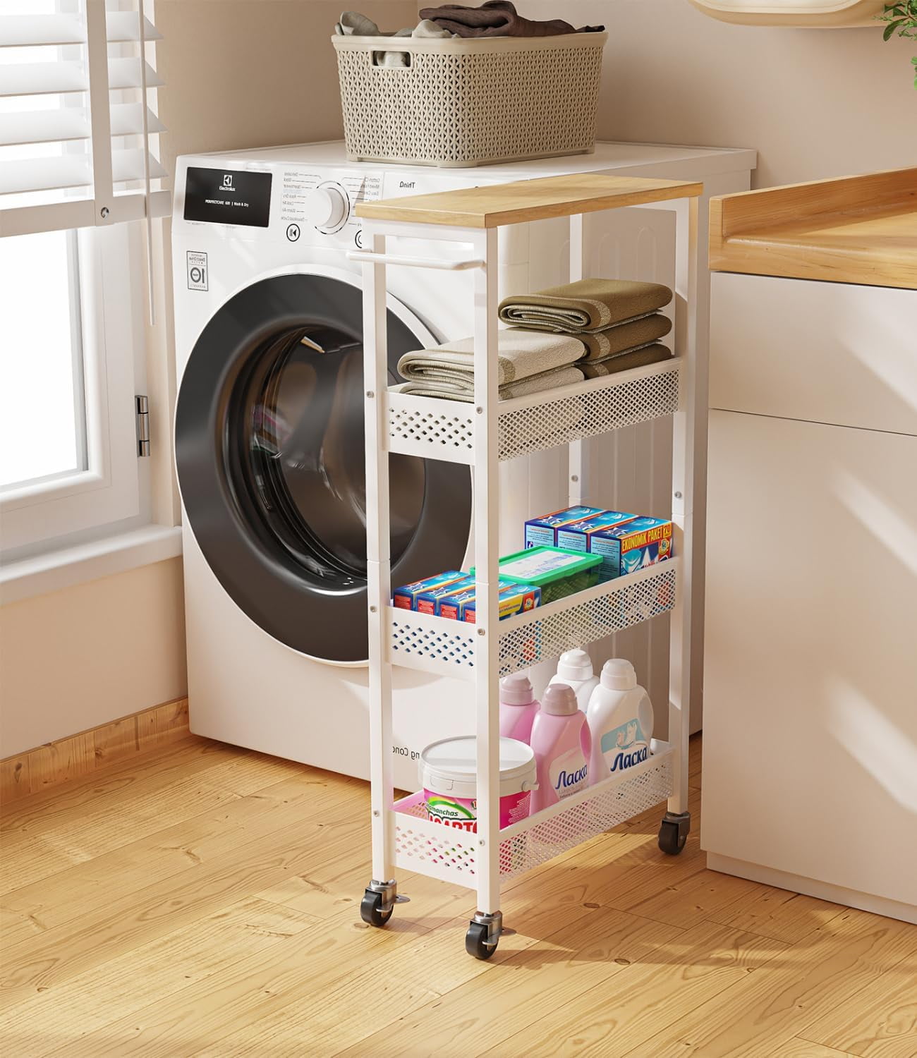 Slim Rolling Storage Cart 4 Tier Bathroom Organizer Mobile Shelving ...