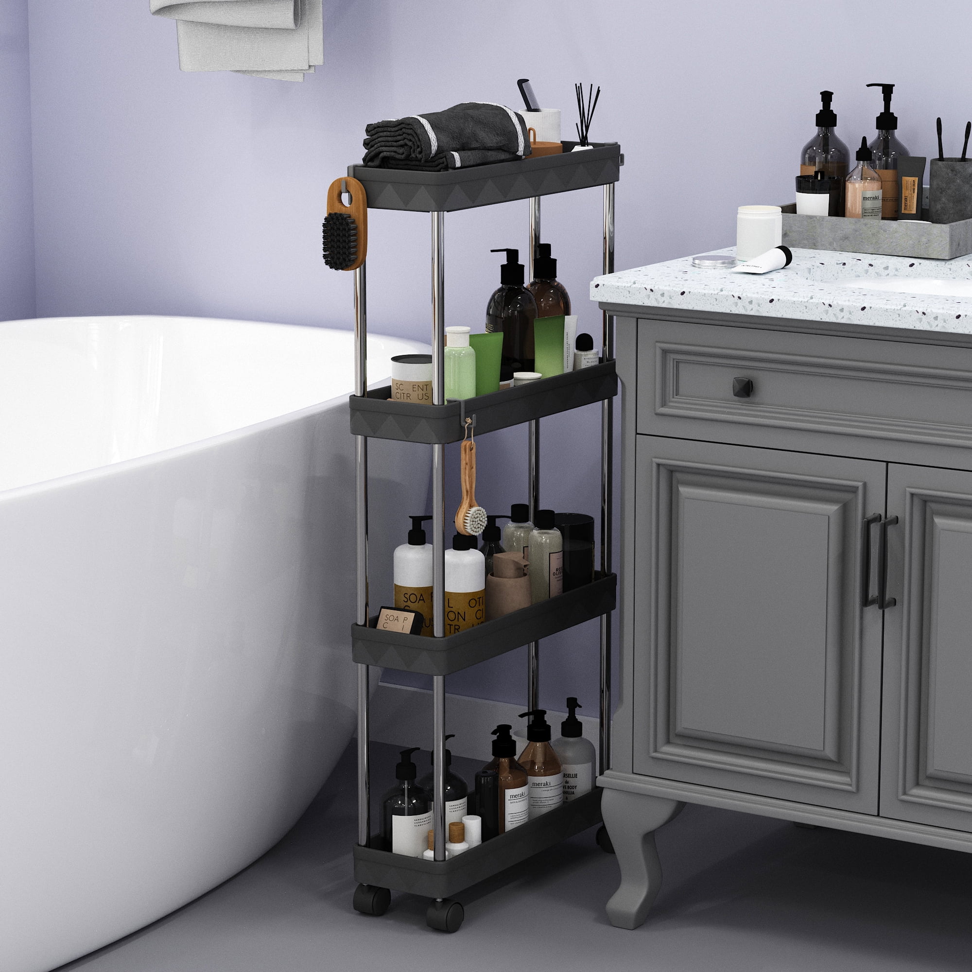Slim Rolling Storage Cart 4 Tier, Bathroom Organizers and storage ...