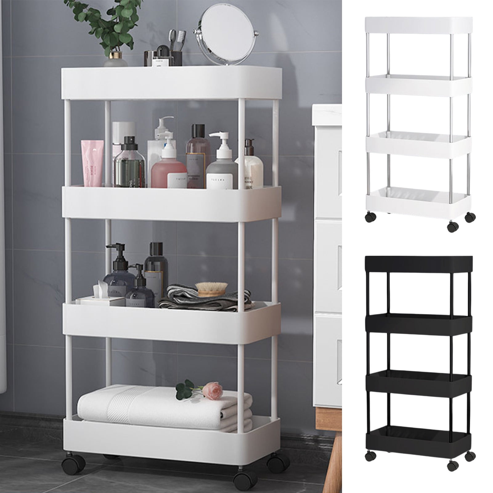 Slim Rolling Storage Cart 4 Tier Bathroom Storage Organizer Laundry ...