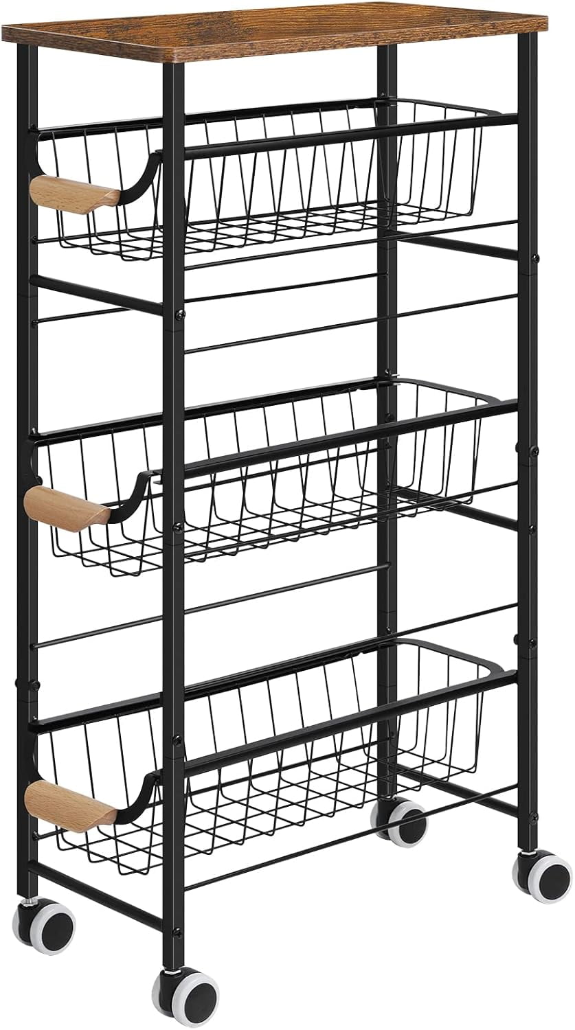 Slim Rolling Storage Cart,4-Tier Rolling Kitchen Cart,Narrow Utility ...