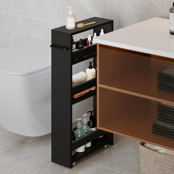 Slim Rolling Storage Cart 4-Tier Kitchen Cart with Wheels, Laundry Room ...