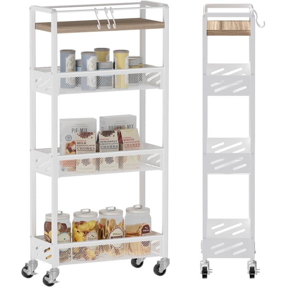 Lavish Home 4 Tier Slim Rolling Storage Cart with Handle and Wheels ...