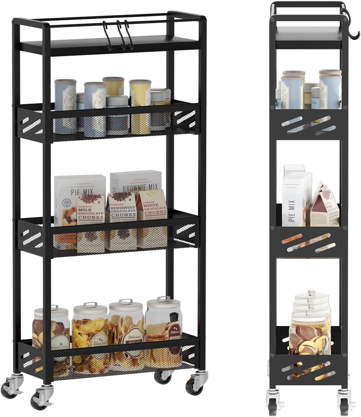 Slim Rolling Storage Cart, 4-Tier Kitchen Cart on Wheels, Narrow ...